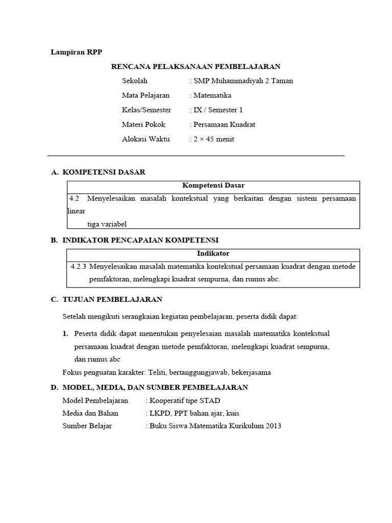 Lampiran RPP | PDF