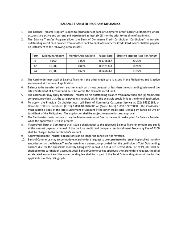 Balance Transfer Program Mechanics | PDF | Credit Card | Banks