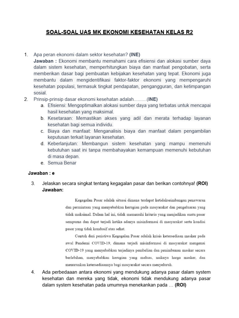 Soal Uas MK Ekonomi Kesehatan | PDF