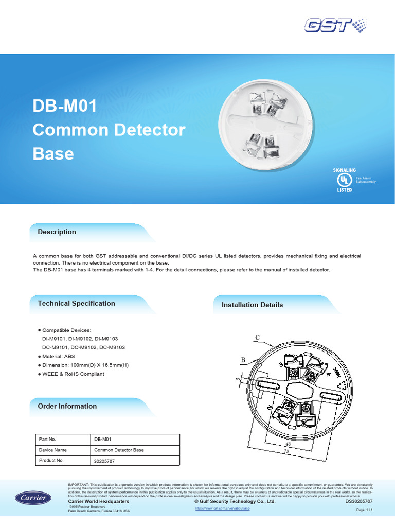 DB-M01 Common Detector Base Overview | PDF | Manufactured Goods | Equipment