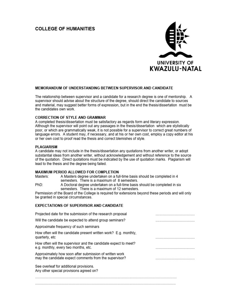 Appendix 9b HSF 12 PG Contract With Guidelines | PDF | Thesis | Postgraduate Education