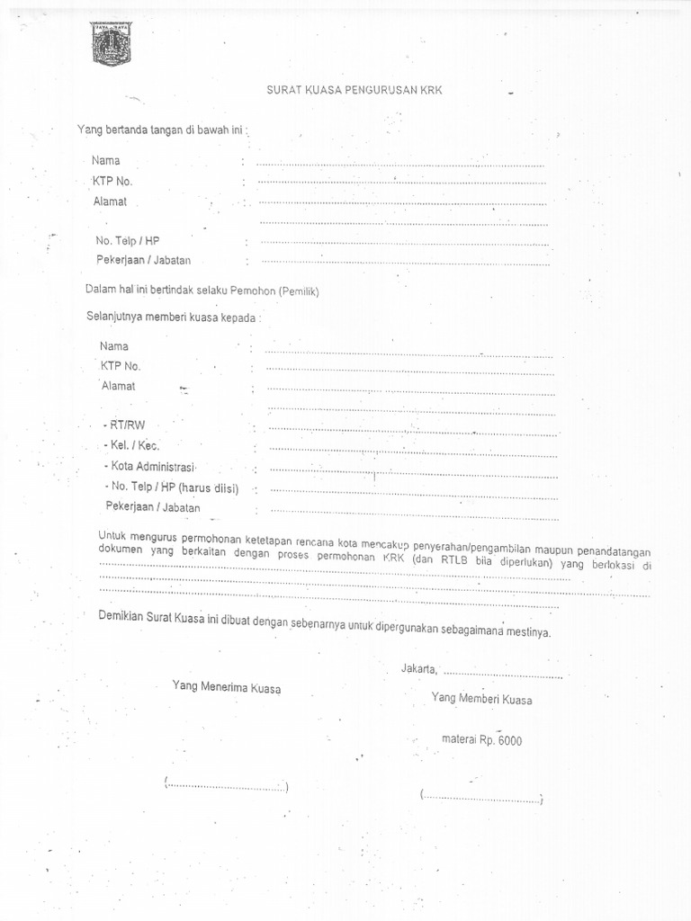 Surat Kuasa pengurusan KRK | PDF