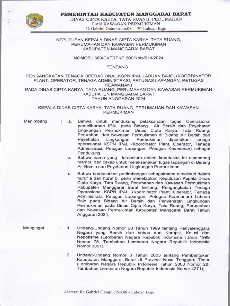 01_sk Operator Kspn Ipal Labuan Bajo | PDF