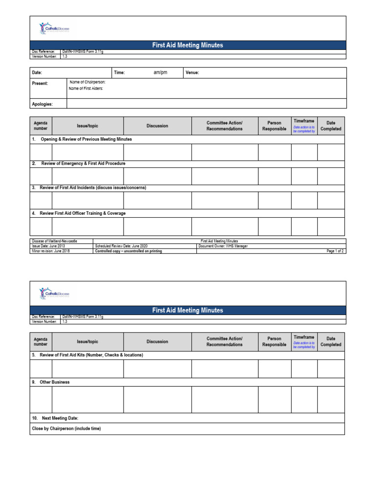 Emergency and First Aid Form 311 g First Aid Meeting Minutes Template ...