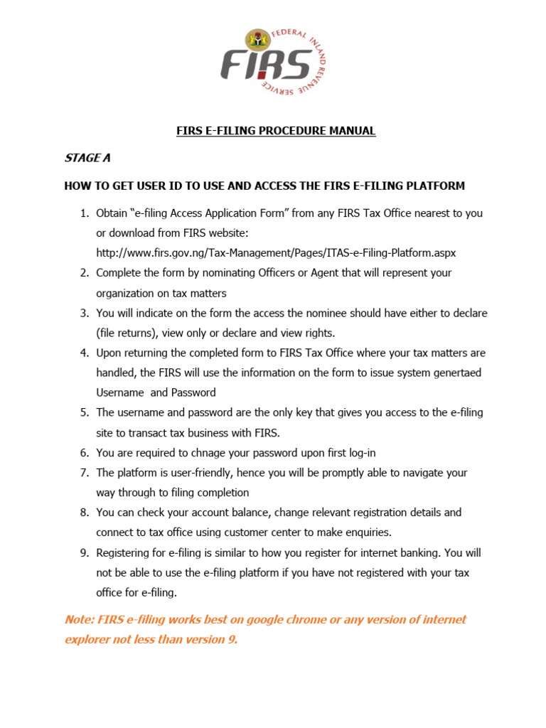 FIRS E-Filing User ID Guide | PDF | Hyperlink | Taxes