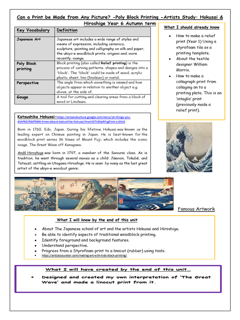 Japanese Art: Linocut Printing Guide | PDF | Ukiyo E | Woodcuts