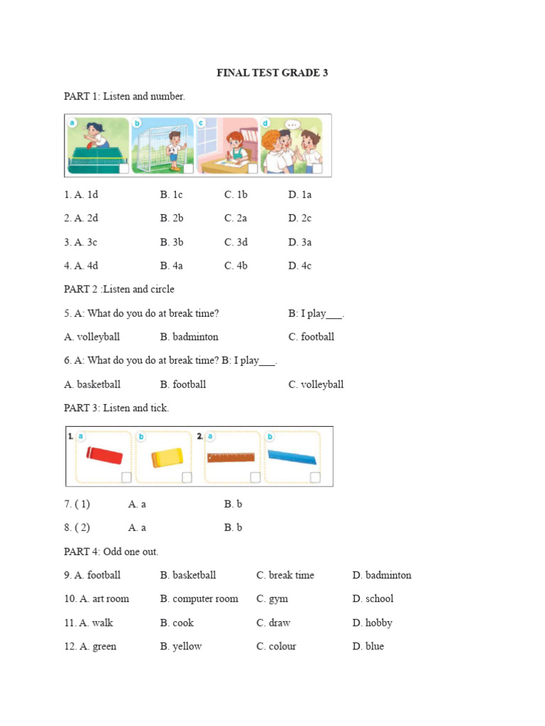 Final Test Grade 3 1 | PDF