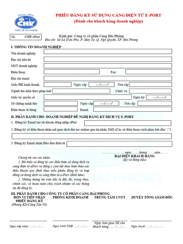 Mau Dang Ky Dich Vu EPort CHP Doanh Nghiep | PDF