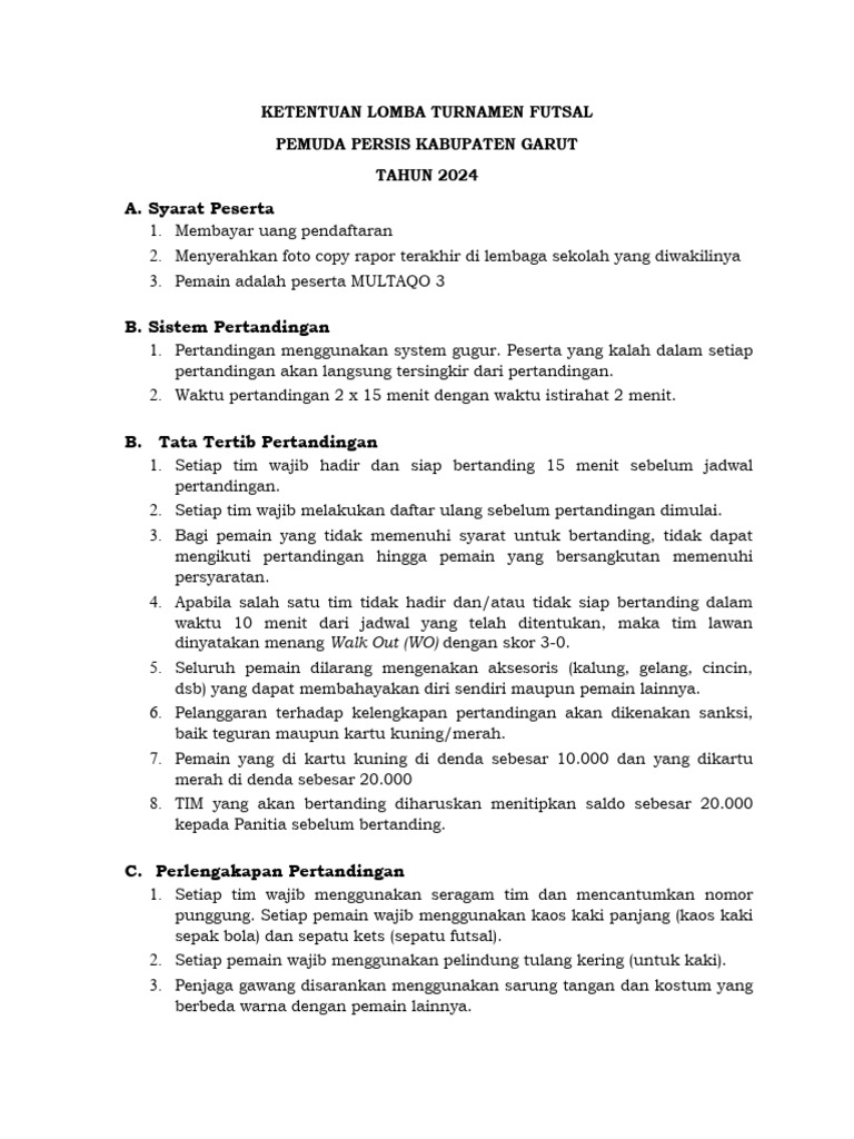 Ketentuan Lomba Turnamen Futsal | PDF