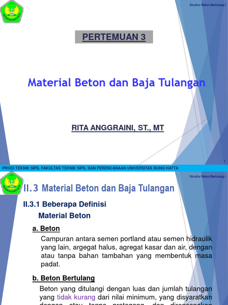 Pertemuan 3 - Material Beton&Baja Tul. - Anaisis&desain Penampang BLK THD Lentur | PDF