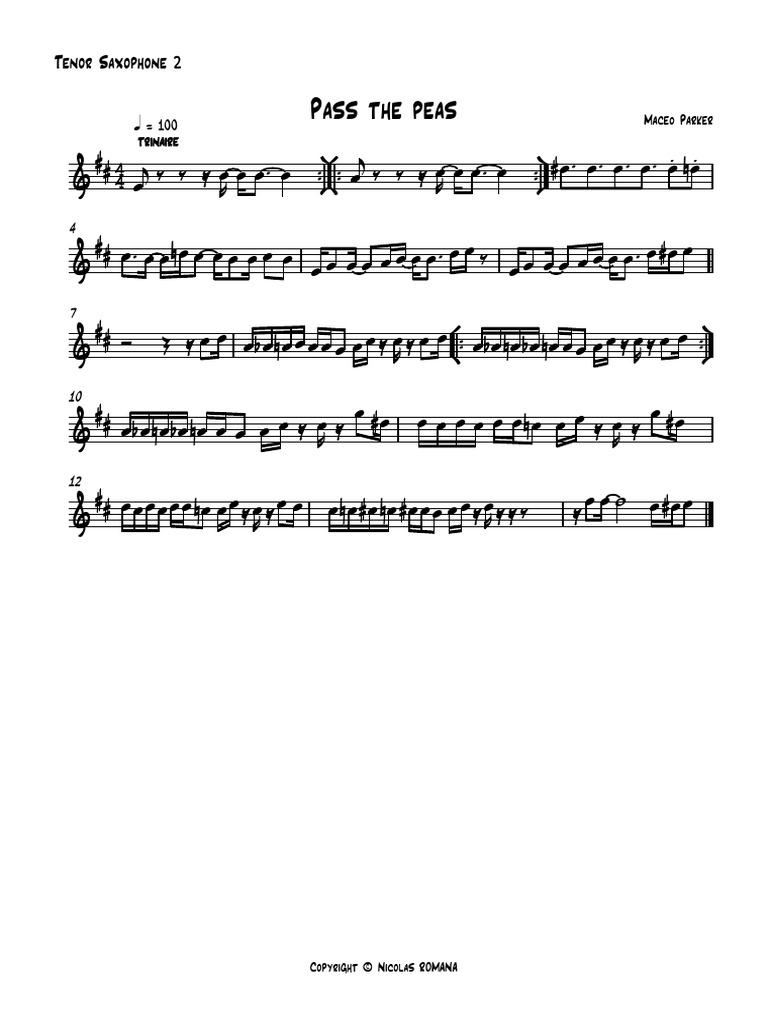 Pass The Peas Pass The Peas Tenor Saxophone 2 | PDF