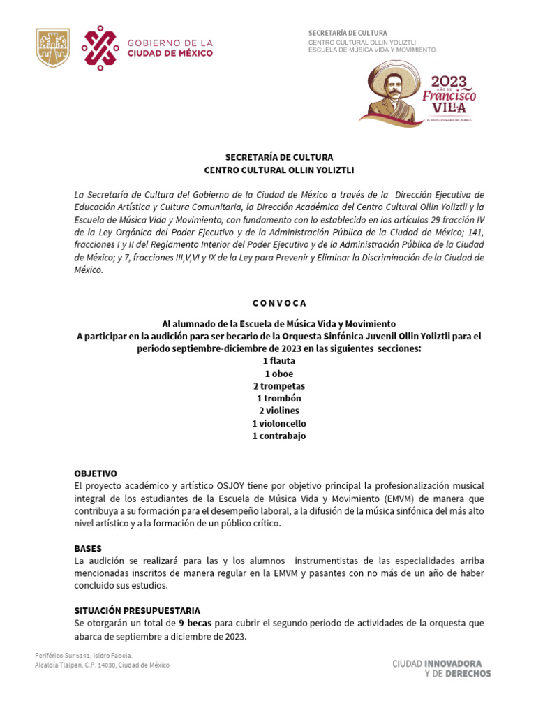 Convocatoria 2023 OSJOY. Suplencias Periodo Sept-Dic | PDF | Orquestas ...