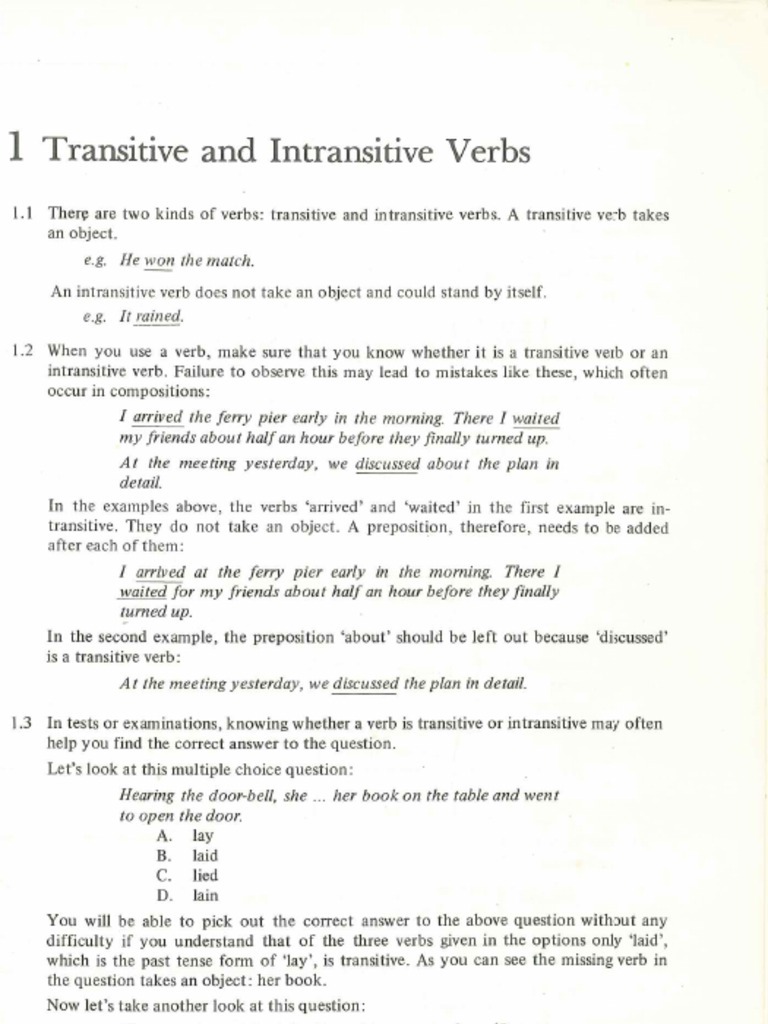 1 Transitive - Intransitive Verbs | PDF