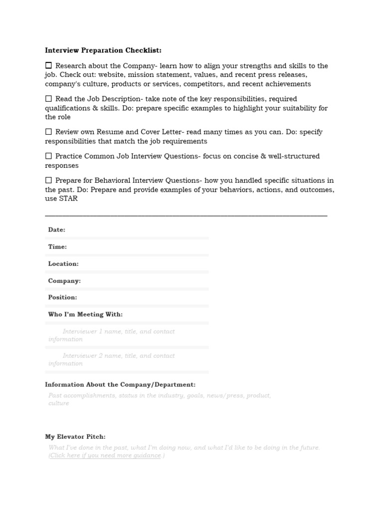 Interview Preparation Checklist | PDF | Job Interview | Social Psychology