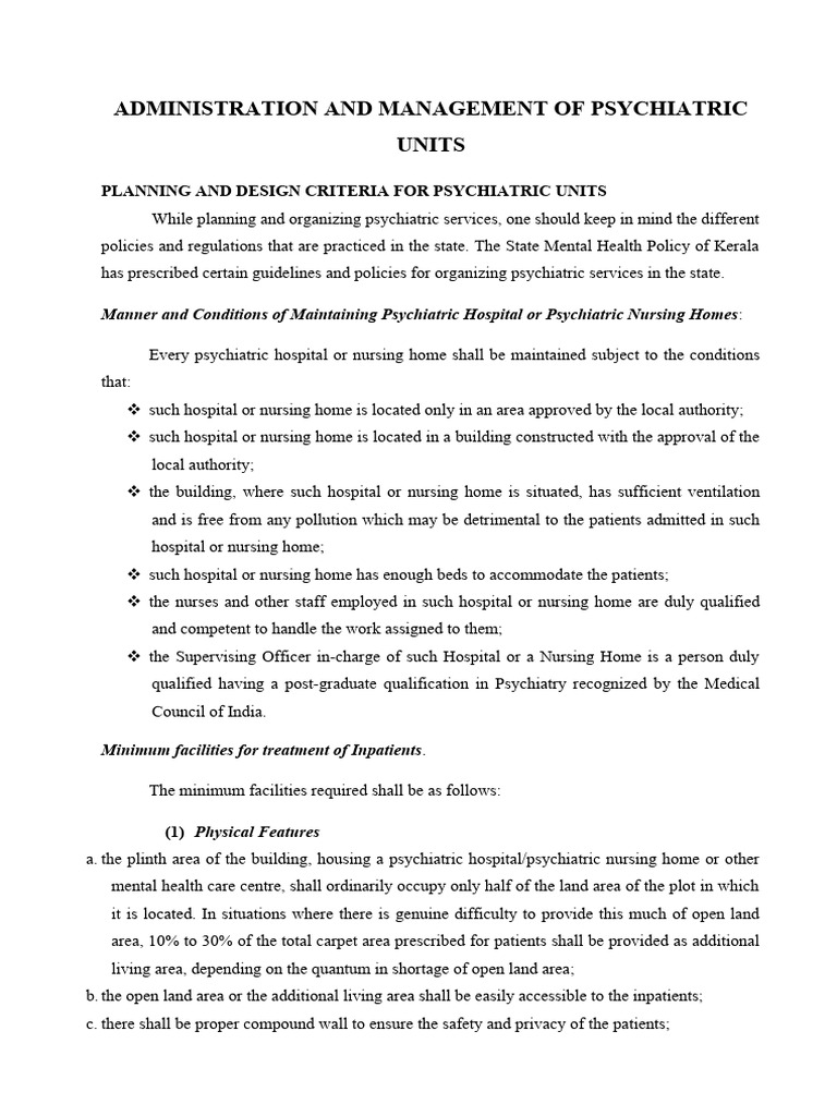 AdministratiOn and Management of Psychiatric Units | PDF | Psychiatry ...