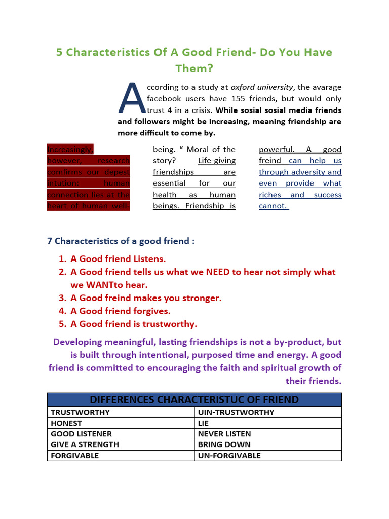 5 Key Traits of True Friendship | PDF | Self-Improvement | Wellness