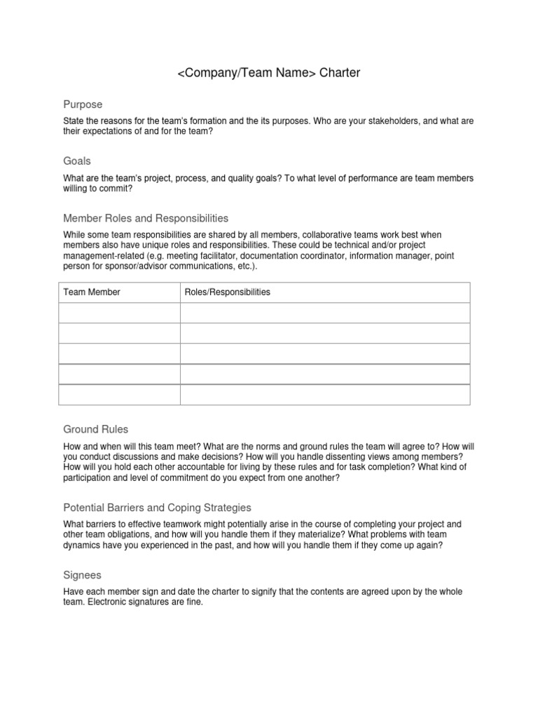 Team Charter Template 02 | PDF