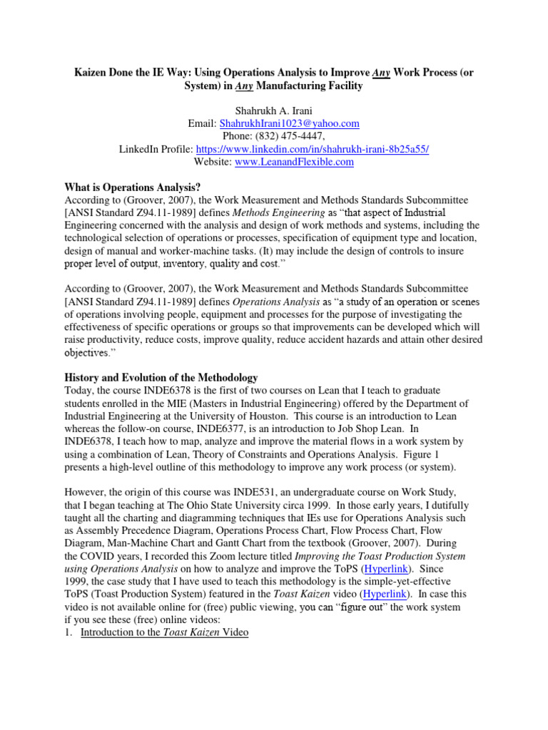 Kaizen Done The IE Way Using Operations Analysis | PDF | Production And Manufacturing | Business