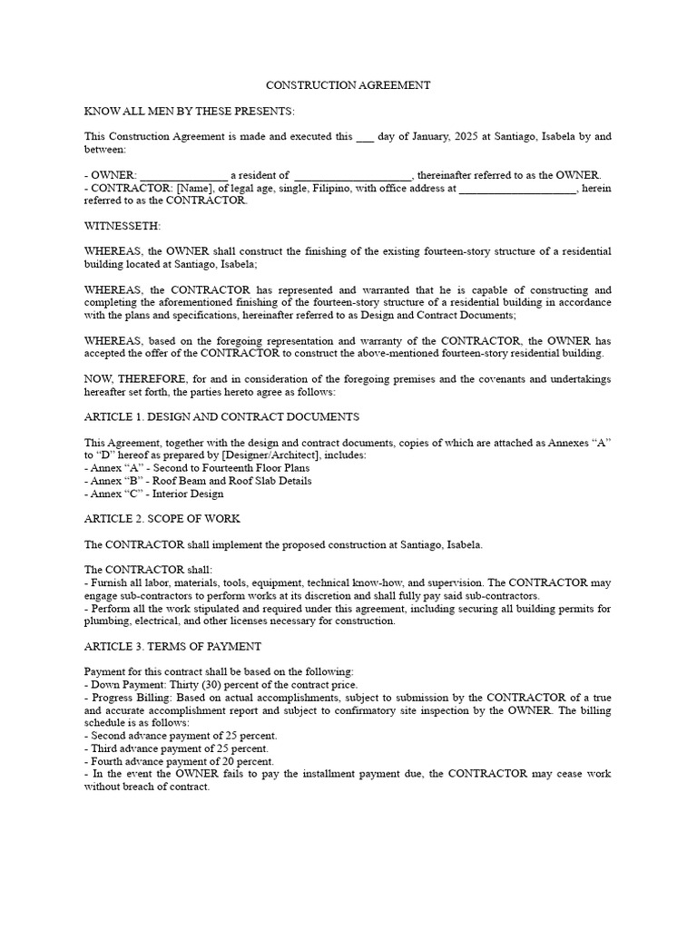 CONSTRUCTION AGREEMENT_CELAWS | PDF | Concrete | Civil Engineering