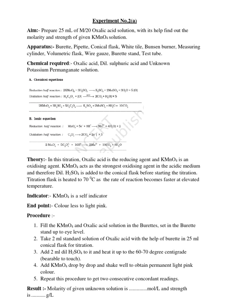 EXP 2 (A) Volumetric Analysis (MV) | PDF | Titration | Chemistry