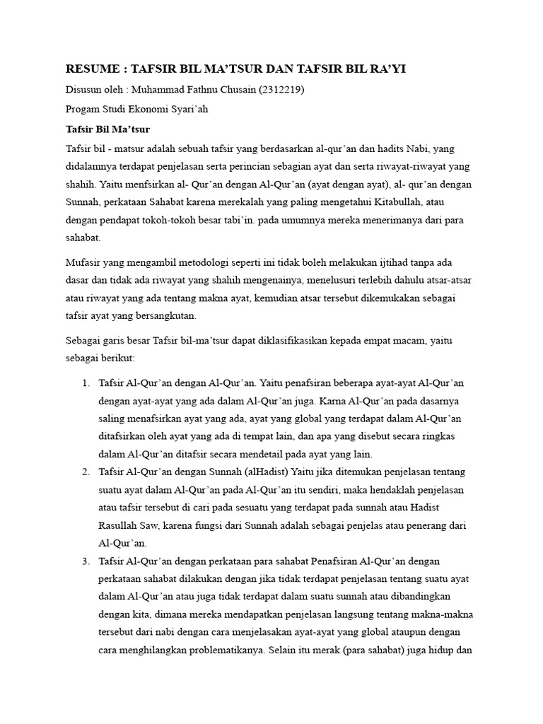 Tafsir Bil Matsur Bil Rayi | PDF