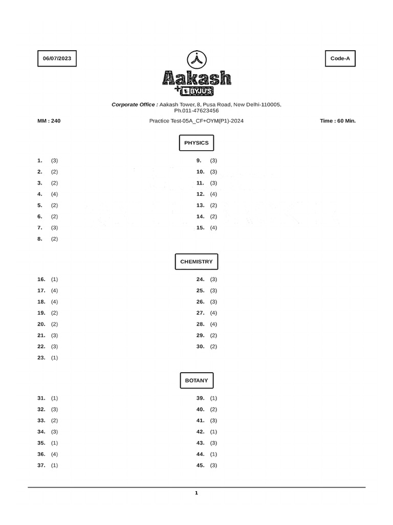 Pt-05 Answer Key | PDF