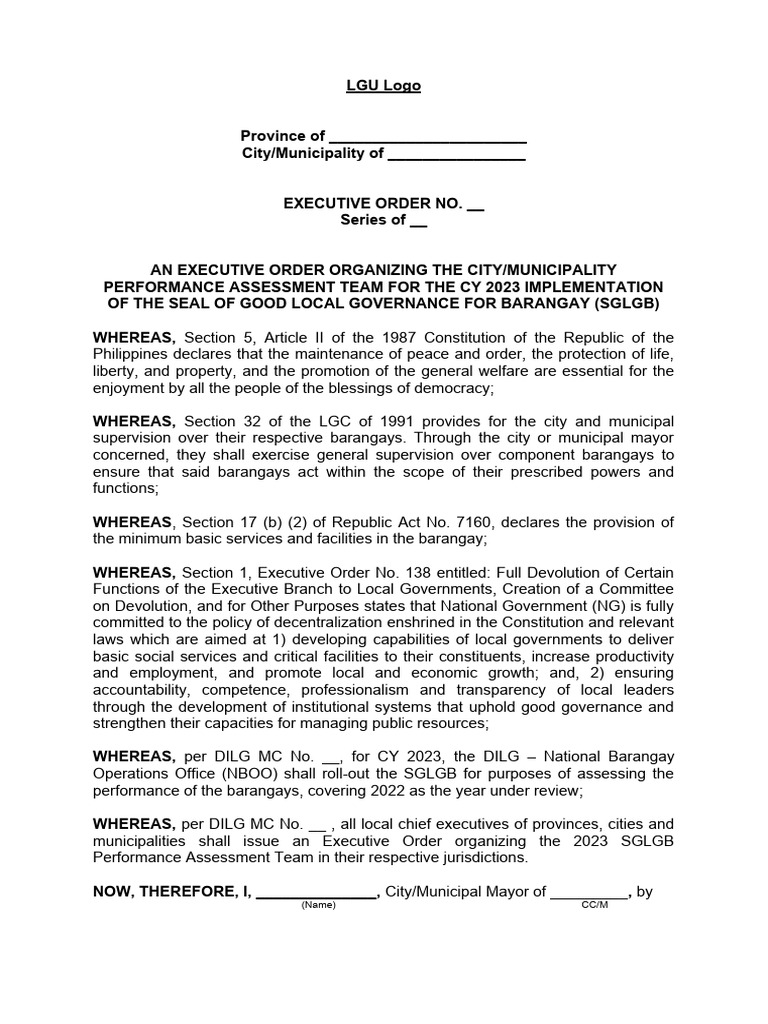 Final Sample EO Re Organization of CC - M PAT 1 | PDF | Governance ...