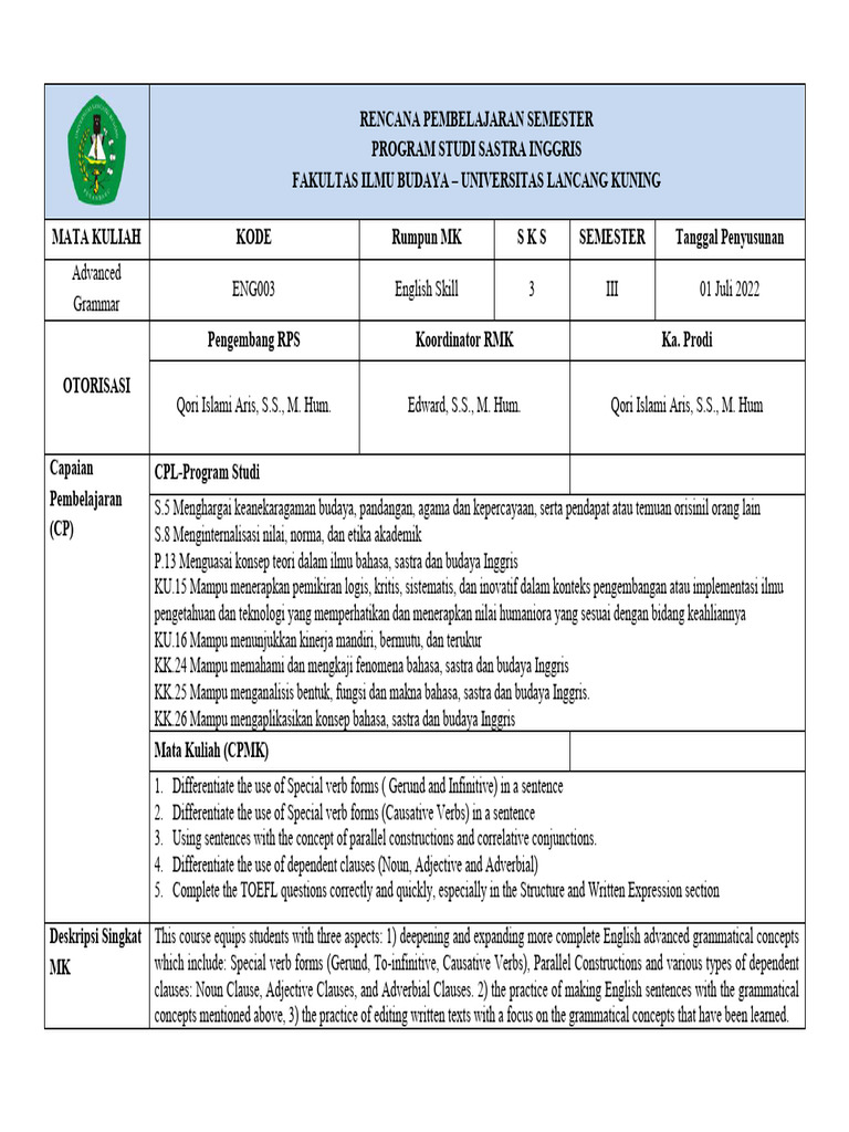 RPS ADVANCED GRAMMAR | PDF | Subject (Grammar) | Clause