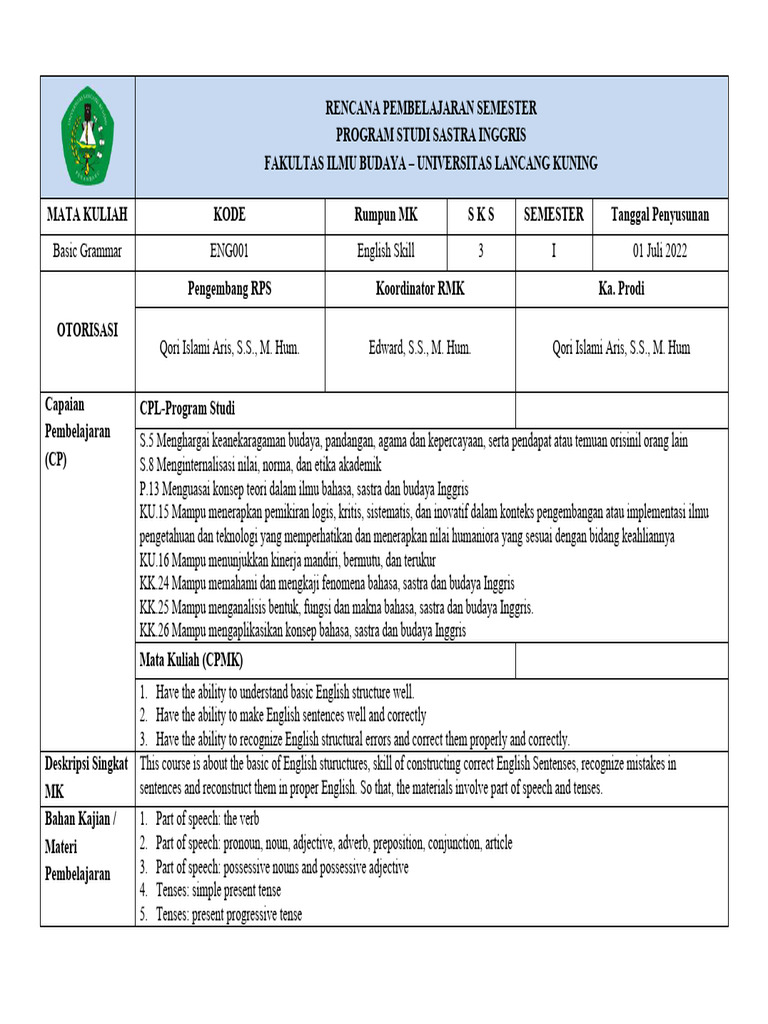RPS Basic Grammar | PDF | Noun | Verb