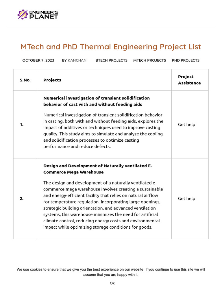 Comprehensive MTech and PHD Thermal Engineering Project Ideas | PDF ...