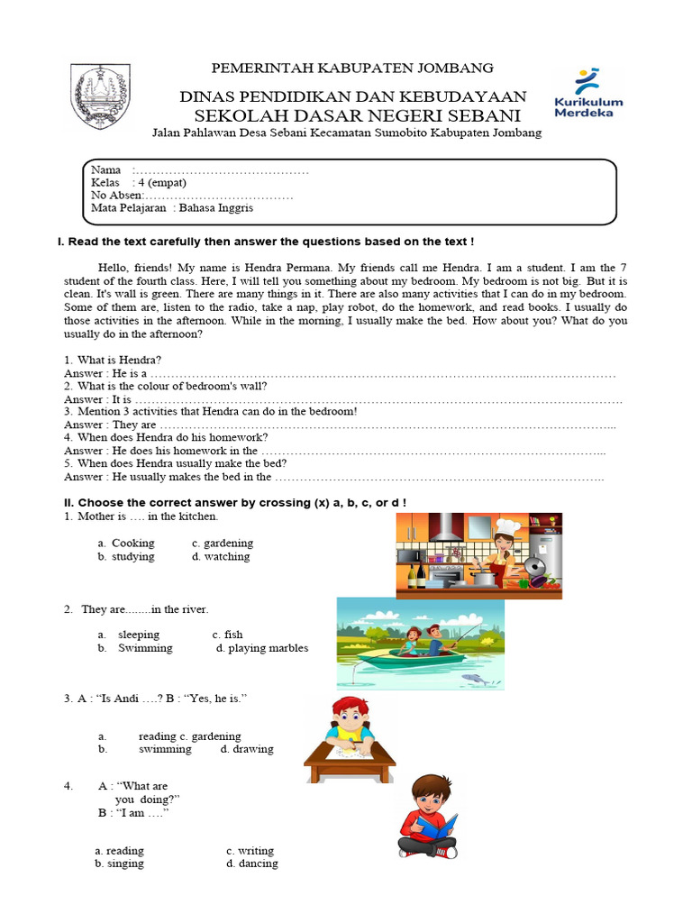 Soal PTS - STS Bahasa Inggris Kelas 4 Semester 1 Kurikulum Merdeka T.A 2023-2024 | PDF | Room | Home