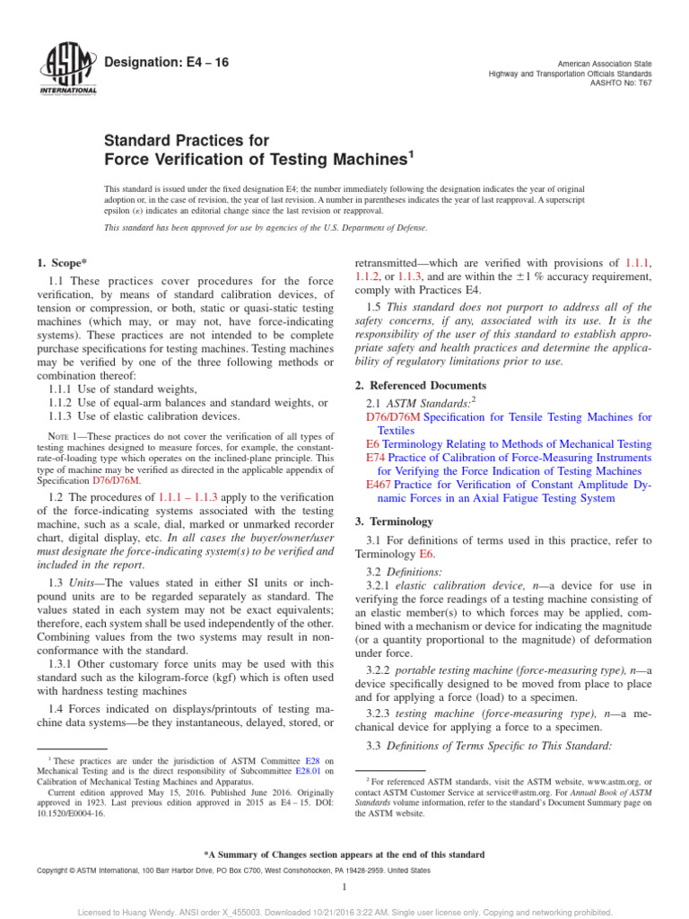 Astm E4-16 | PDF | Weight | Force