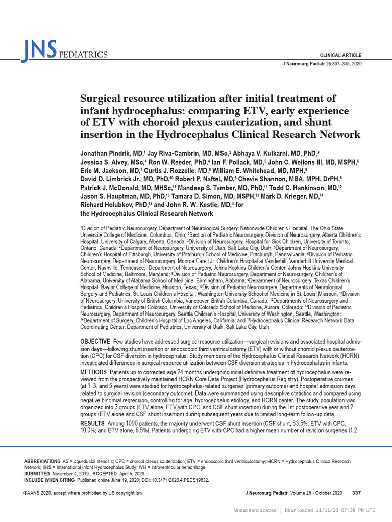 Network IIHS International Infant Hydrocephalus Study IVH ...