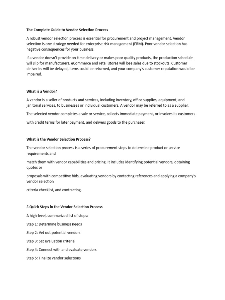 The Complete Guide To Vendor Selection Process | PDF | Procurement ...