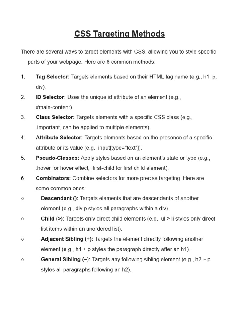 Css Targetting & Basic Styles | PDF | Html Element | Web Development
