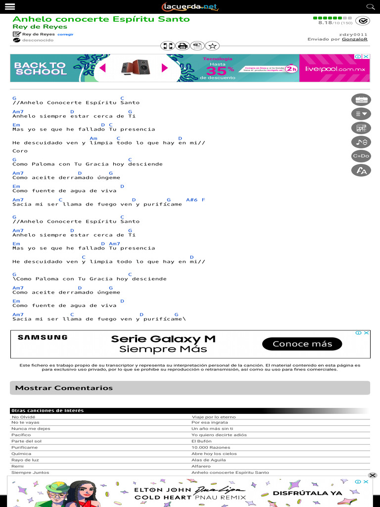 ANHELO CONOCERTE ESPIRITU SANTO, Rey de Reyes Acordes | PDF