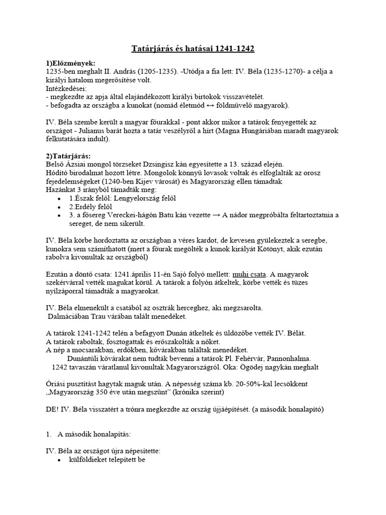 Tatárjárás És Hatásai | PDF