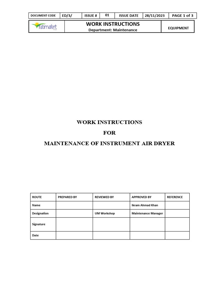 Instrument Air Dryer Maintenance Guide | PDF | Personal Protective ...