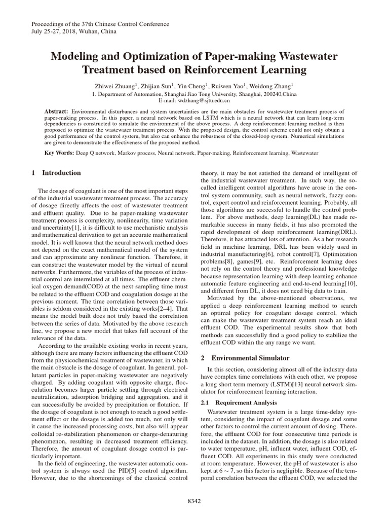 Modeling and Optimization of Paper-Making Wastewater Treatment Based On ...