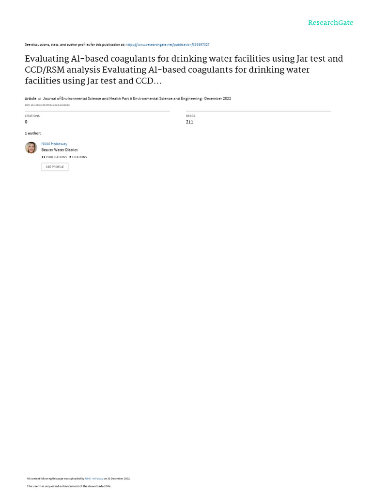 Evaluating Al-Based Coagulants For Drinking Water Facilities Using Jar ...