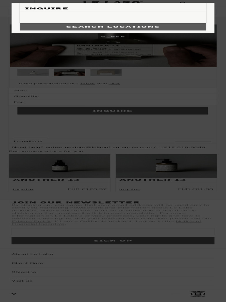 Le Labo Another 13 Fragrance Details | PDF | Cooking, Food & Wine | Foreign Language Studies