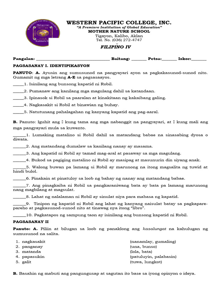 Filipino 4 Exam | PDF