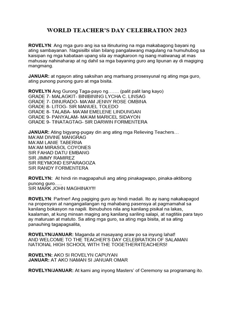 World Teacher's Day Script | PDF