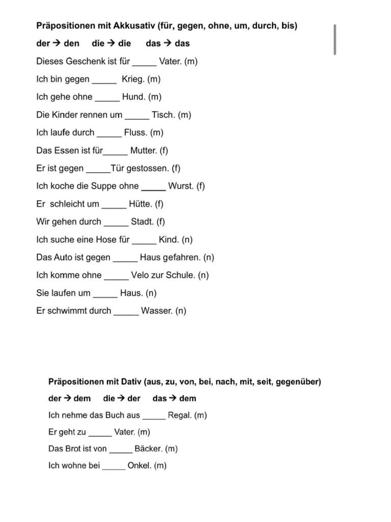 Prapositionen Ub1 | PDF