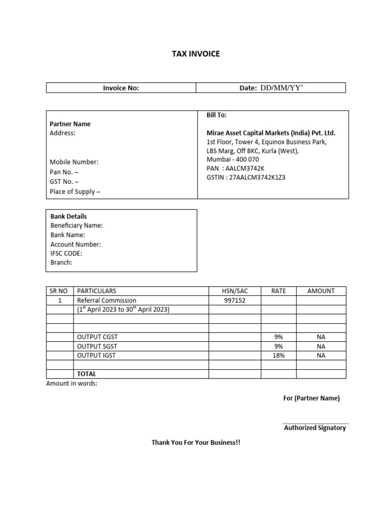 Tax Invoice for Referral Commission | PDF | Finance & Money Management