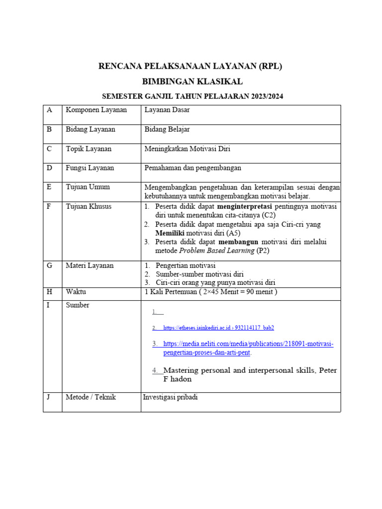 RPL Klasikal Motivasi Diri | PDF | Karier & Perkembangan