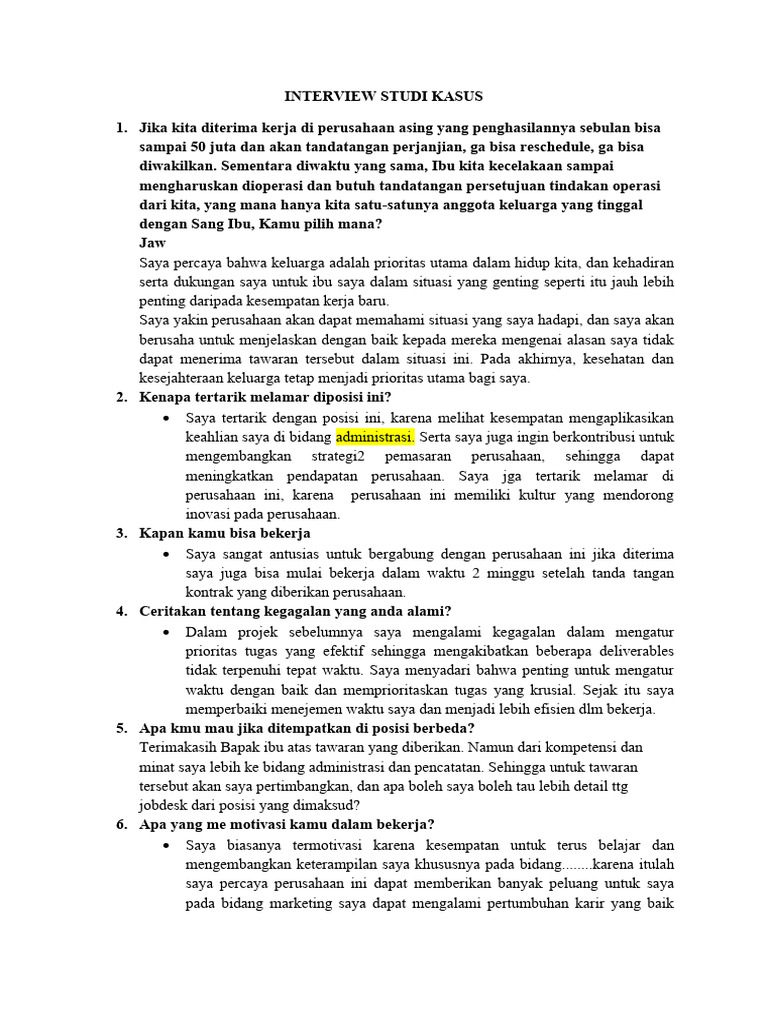 Contoh Pertanyaan dan Jawaban Interview | PDF | Karier & Perkembangan