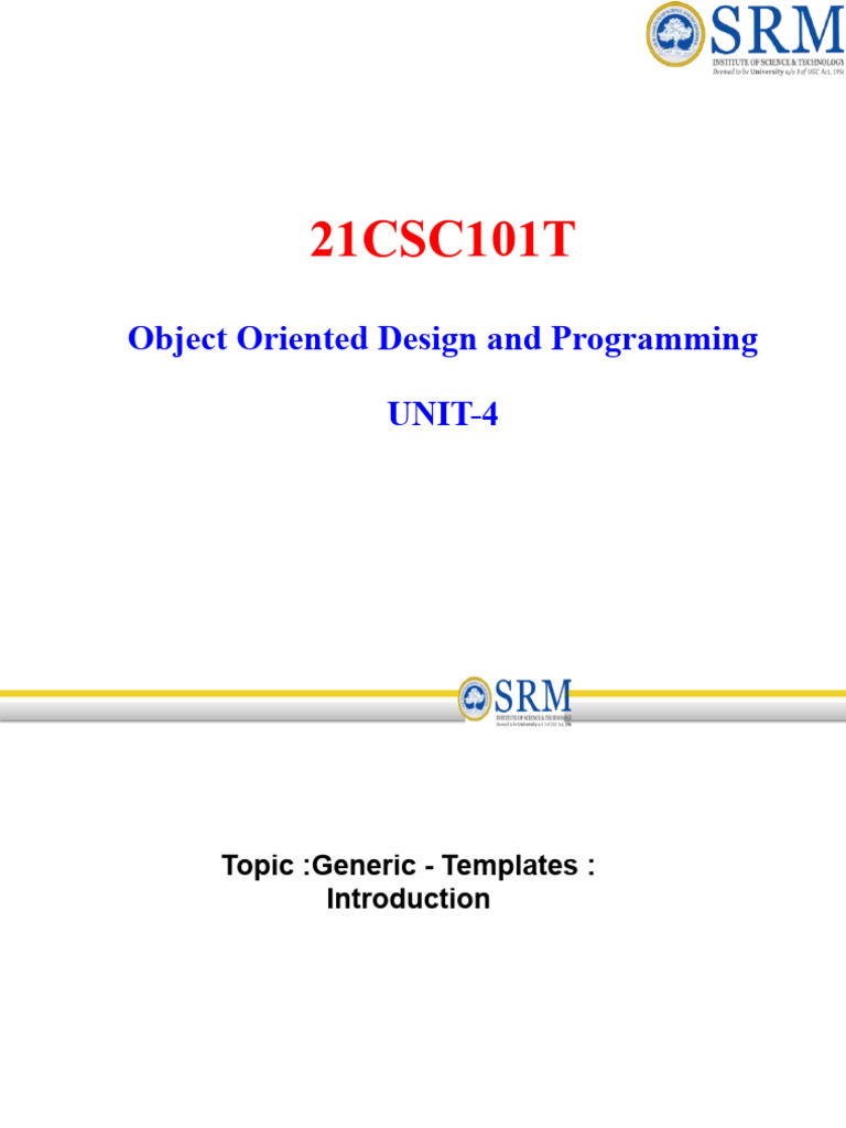 21CSC101T Oodp Unit-4 | PDF | Parameter (Computer Programming) | C++