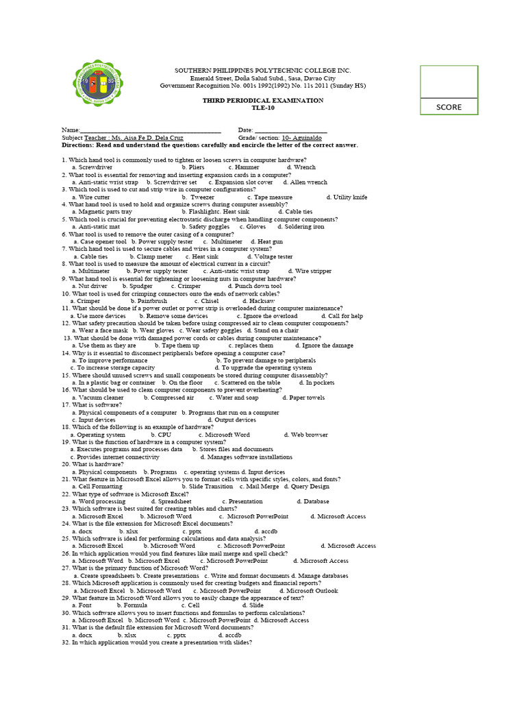 grade 10 3rd periodical exam | PDF | Microsoft Excel | Microsoft Word