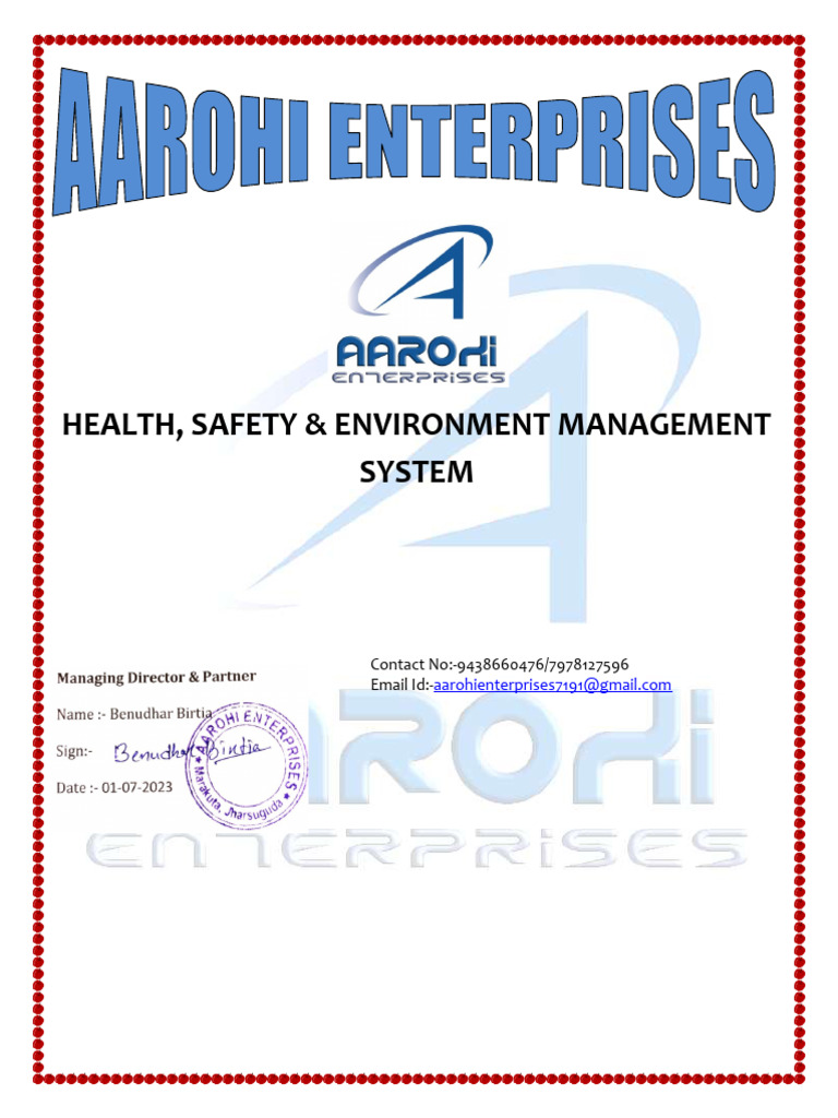 Arohi Enterprises HSE Management System | PDF | Occupational Safety And ...